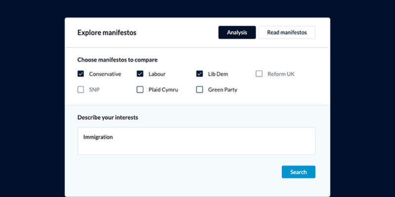 Election hub: Compare UK party manifestos on any issue - PolicyMogul